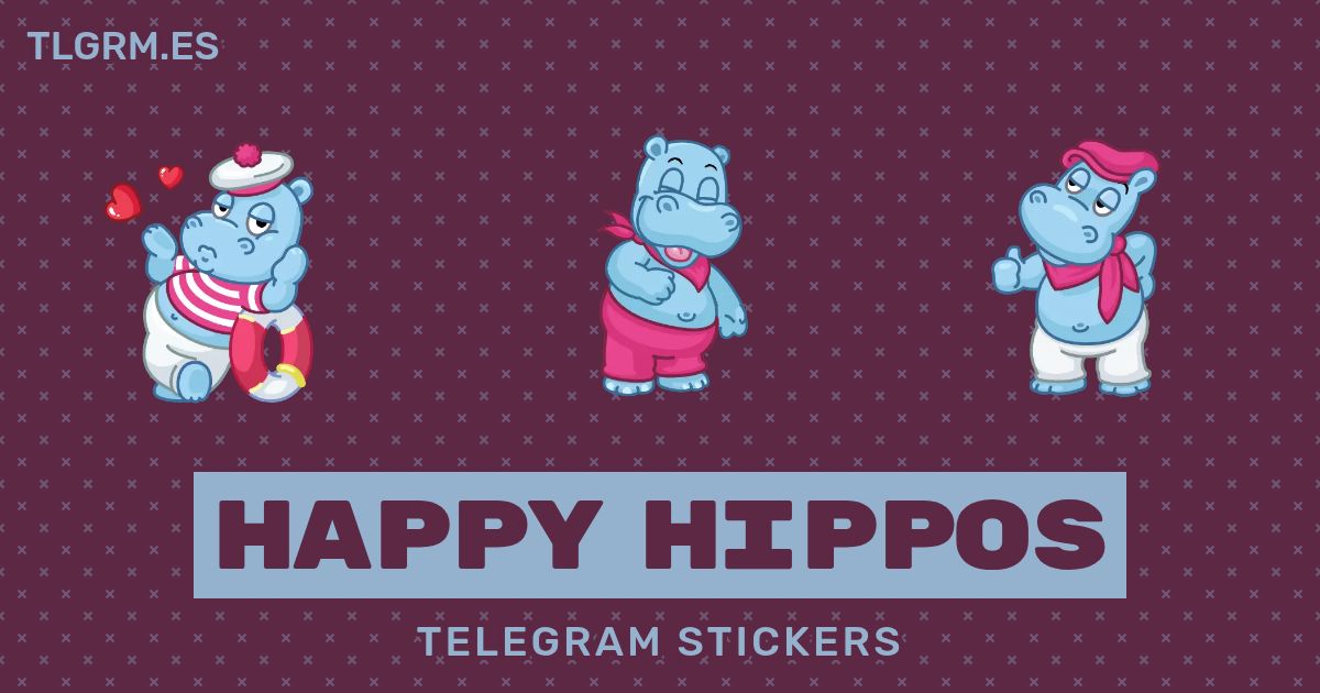 Pack de stickers animados para Telegram «Happy Hippos»