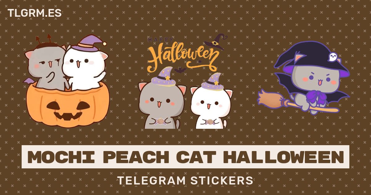 Pack de stickers para Telegram «Mochi Peach Cat Halloween»